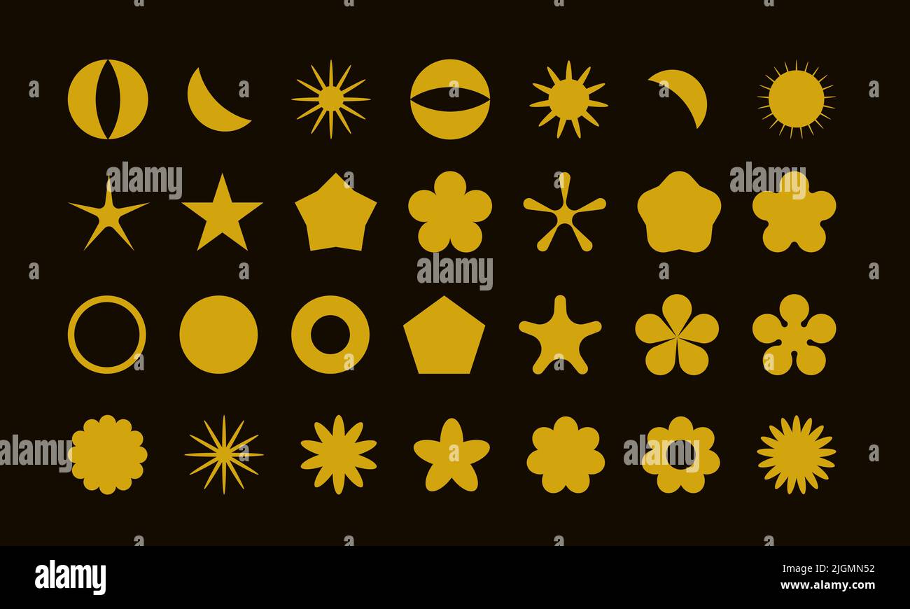 Gold foil sun and moon geometric minimalist graphic elements. Abstract ...