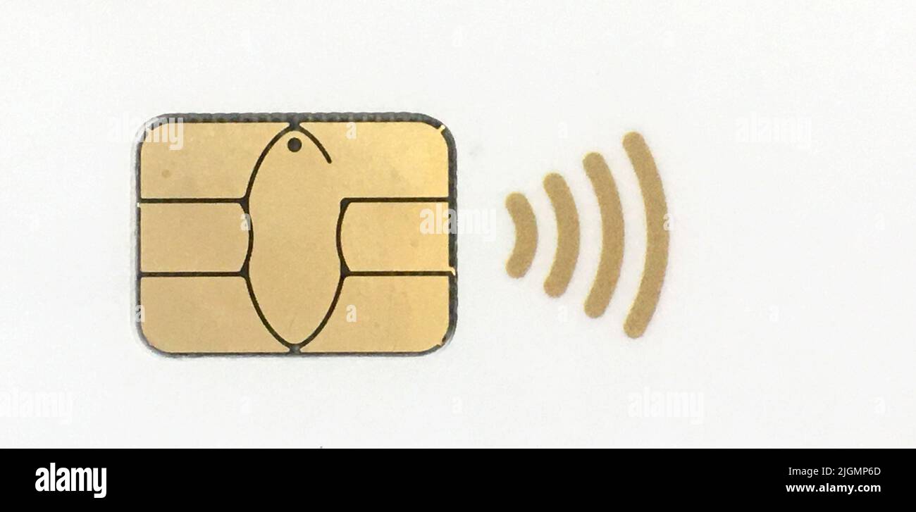 Gold credit card chip with contactless payment symbol isolated Stock ...