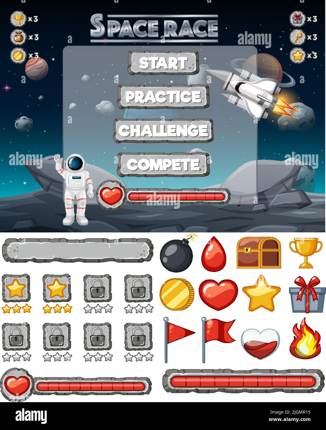 Space game background template and elements illustration Stock Vector ...