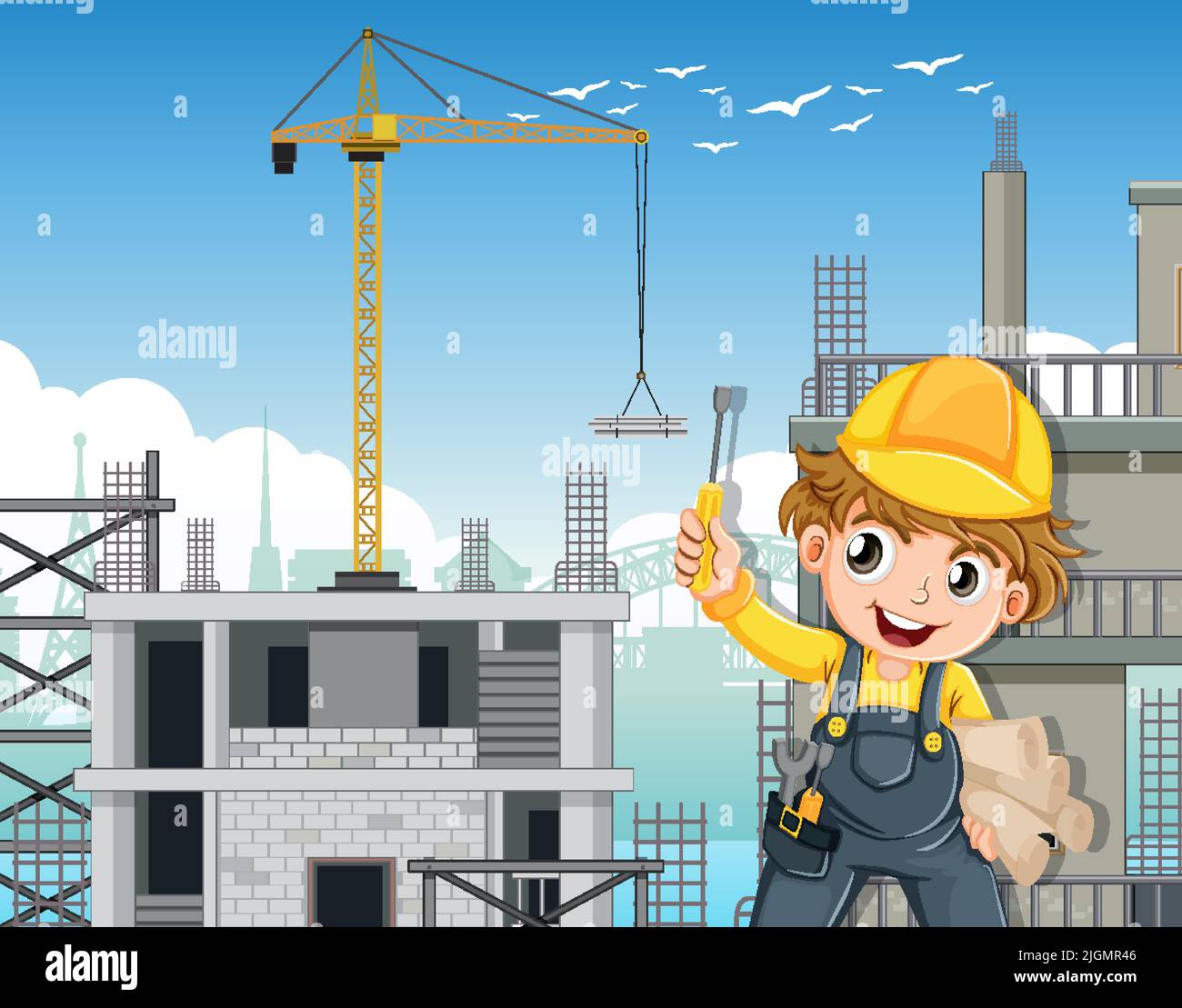 Cartoon scene of building construction site illustration Stock Vector ...