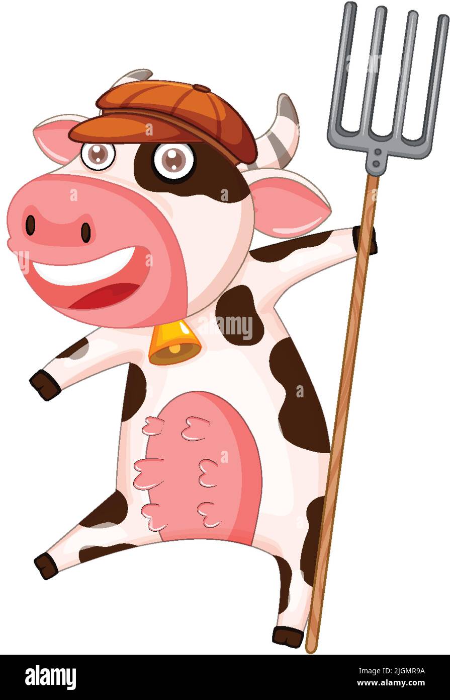 A cow holding rake cartoon character illustration Stock Vector Image ...