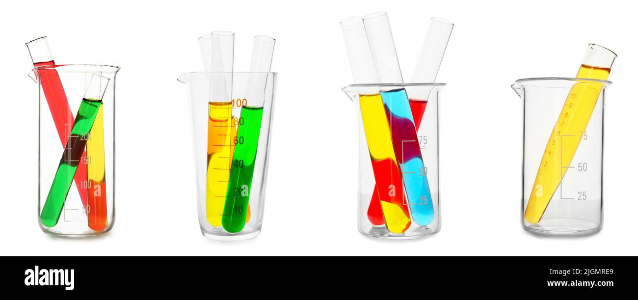 Set of laboratory glassware isolated on white Stock Photo - Alamy