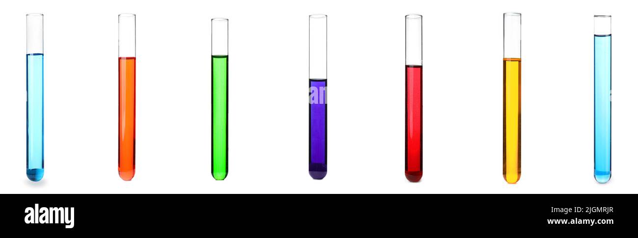 Set of test tubes on white background Stock Photo - Alamy
