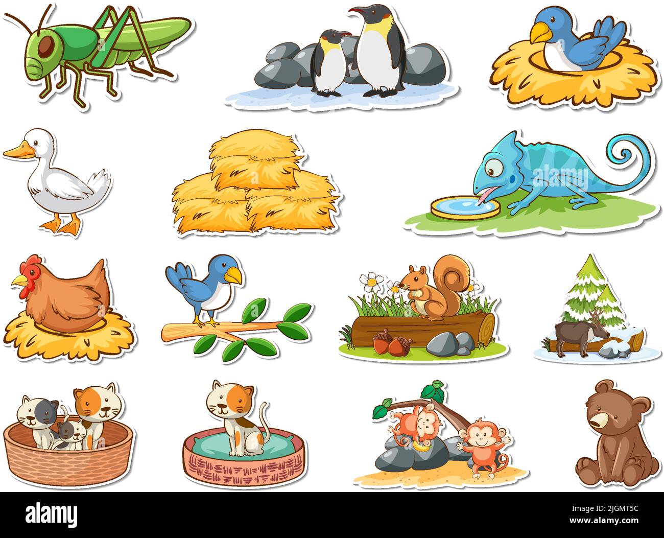 Sticker set of cartoon wild animals illustration Stock Vector Image ...