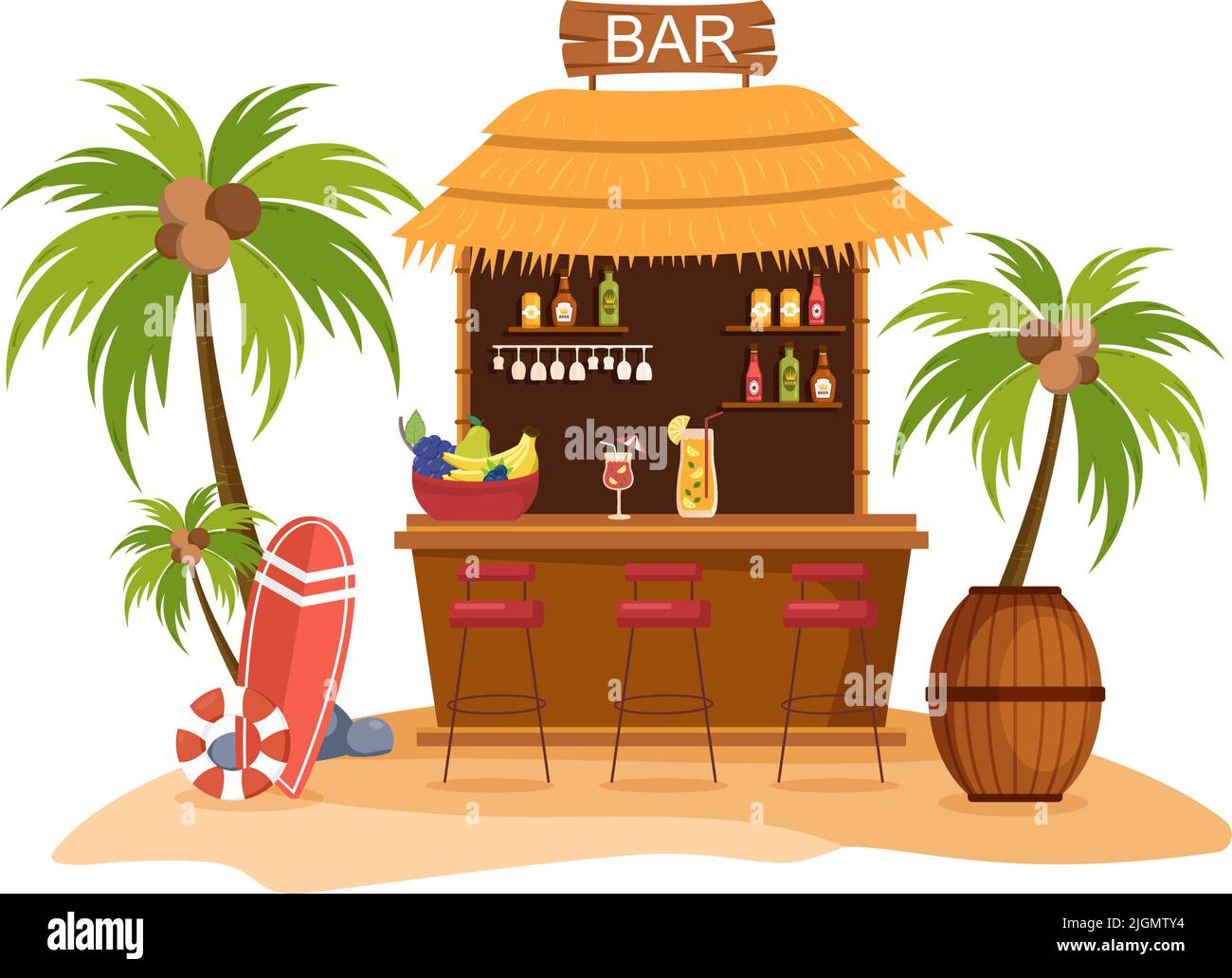 Tropical Bar or Pub in Beach with Alcohol Drinks Bottles, Bartender ...