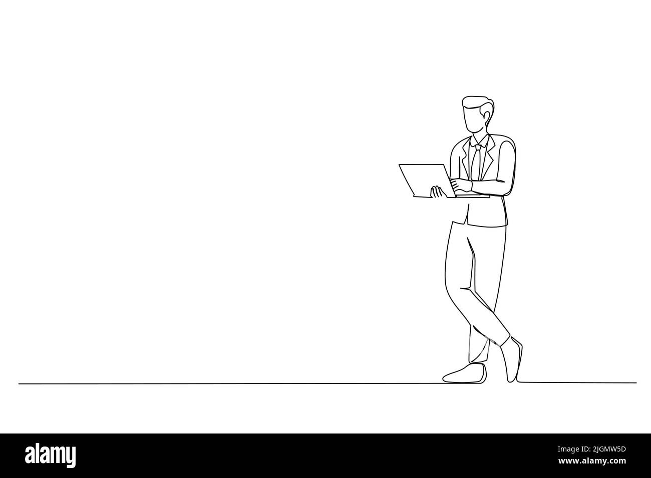 Continuous line sketch of focused serious intelligent manager standing ...