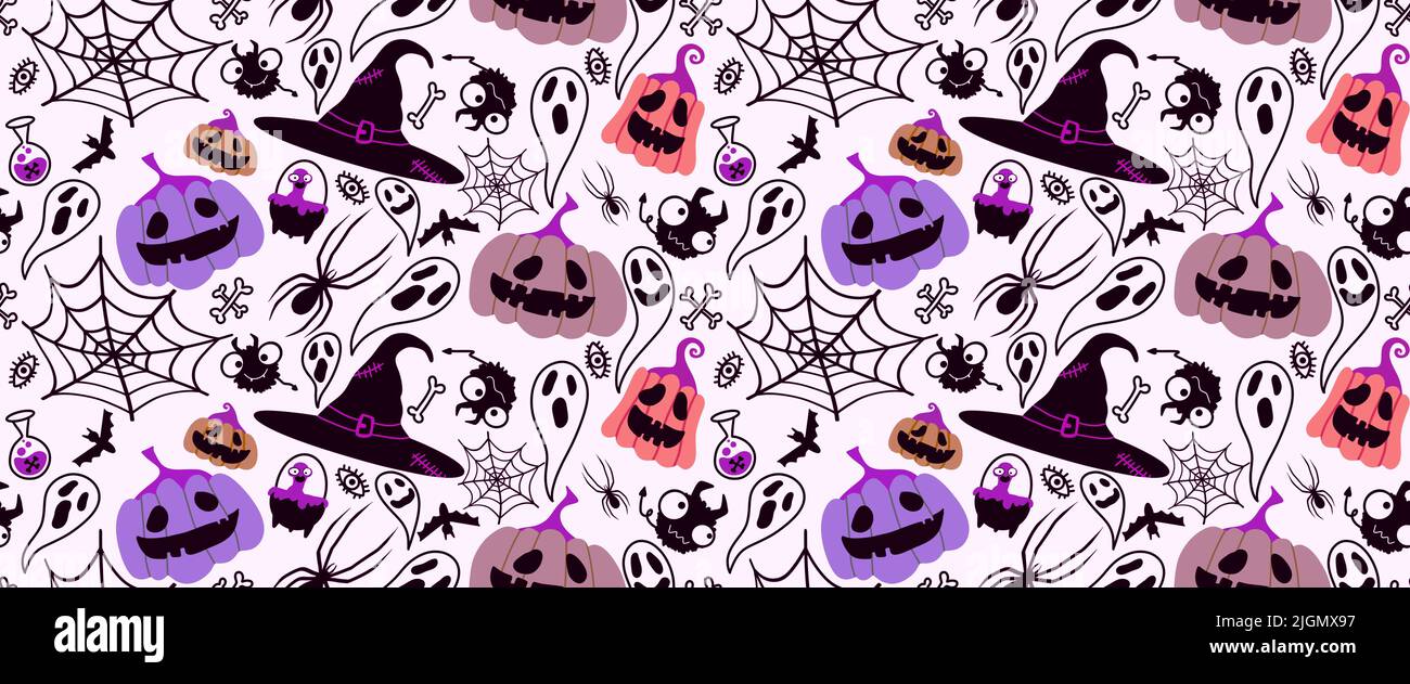 Halloween seamless pumpkins and witch hat and ghost pattern for fabrics ...