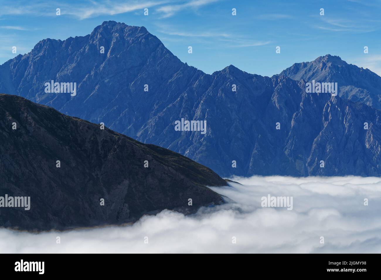 Above the clouds, a cloud inversion, in the hooker Valley, viewed from ...