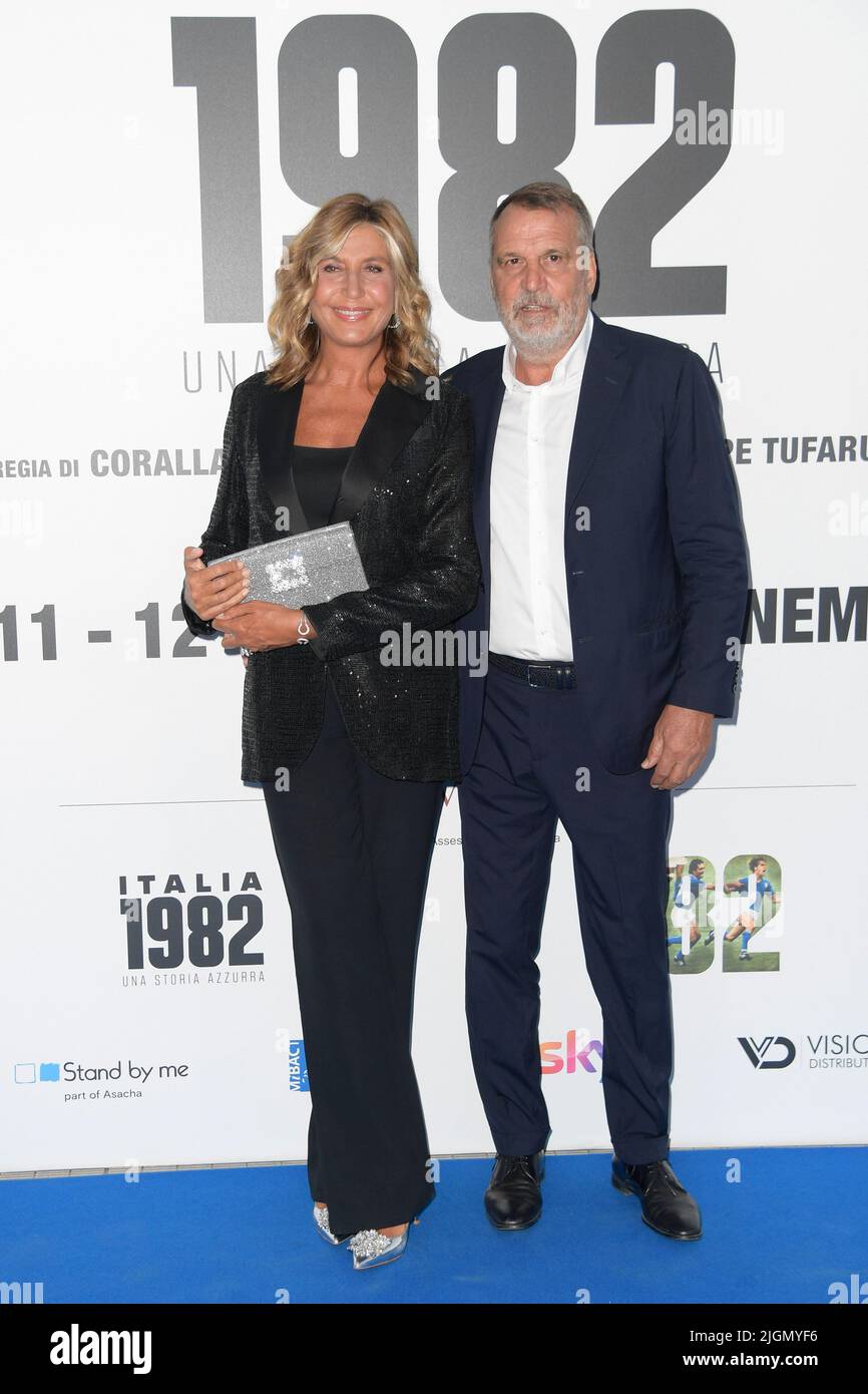 Myrta Merlino (left) and Marco Tardelli (right) attend the blu carpet ...