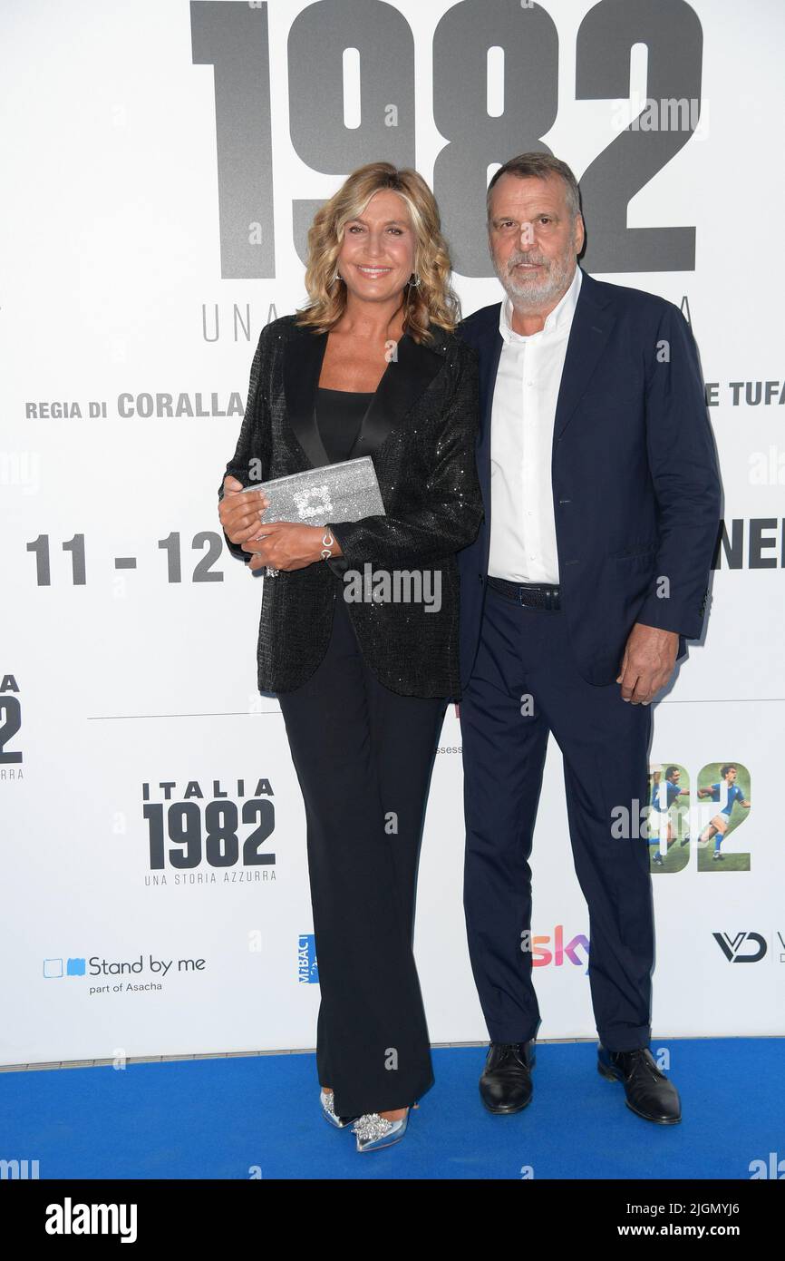 Myrta Merlino (left) and Marco Tardelli (right) attend the blu carpet ...