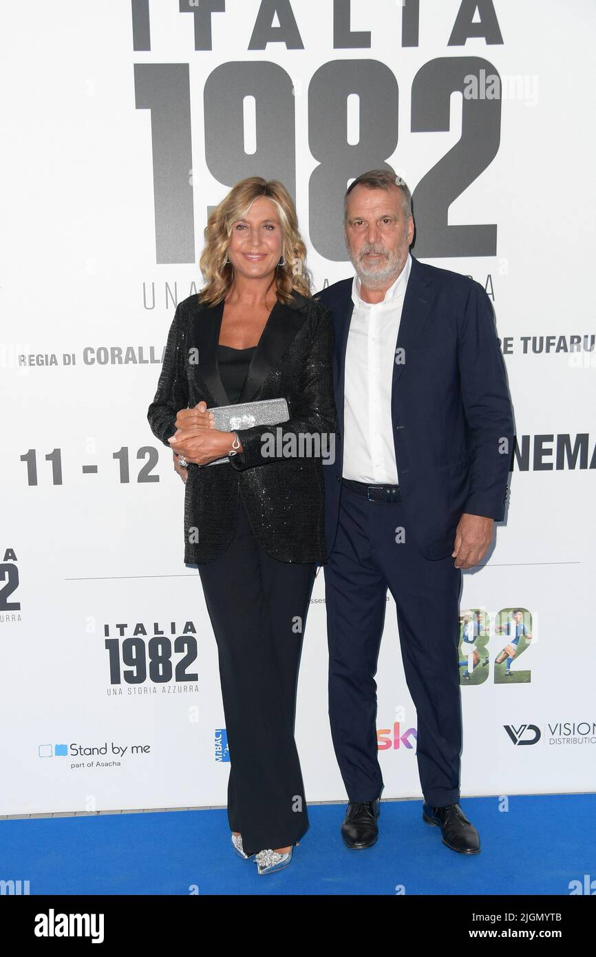 Myrta Merlino (left) and Marco Tardelli (right) attend the blu carpet ...