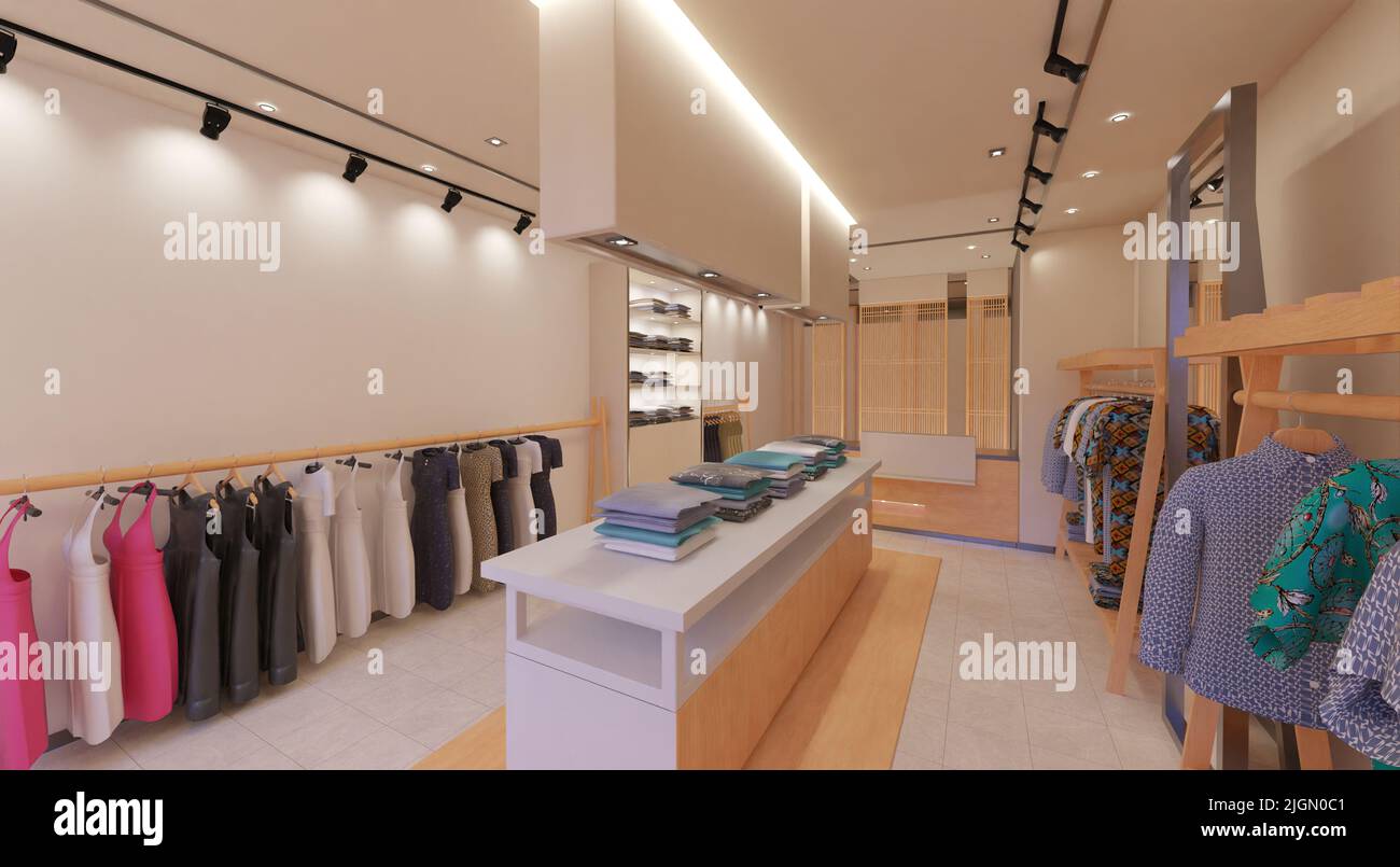 3D illustration clothes store interior Stock Photo - Alamy