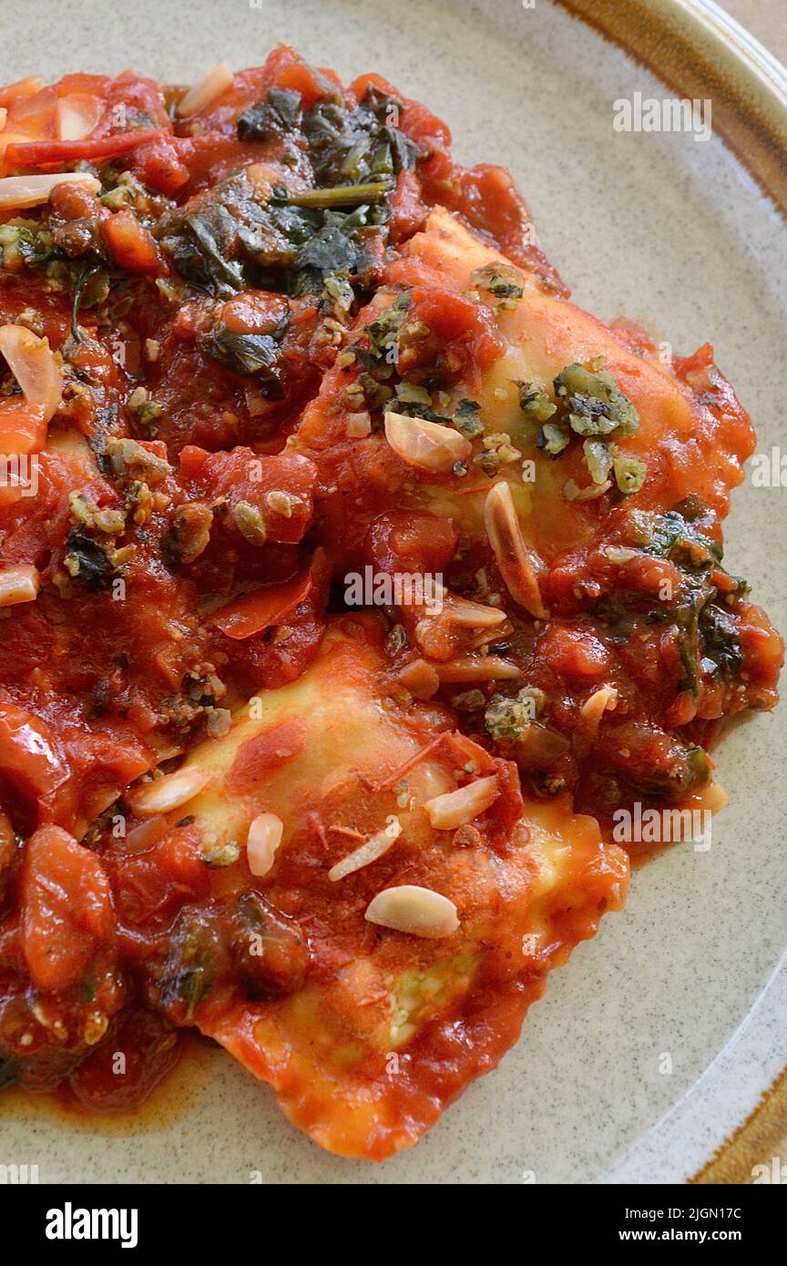 Roasted Mediterranean vegetable ravioli on a plate Stock Photo - Alamy