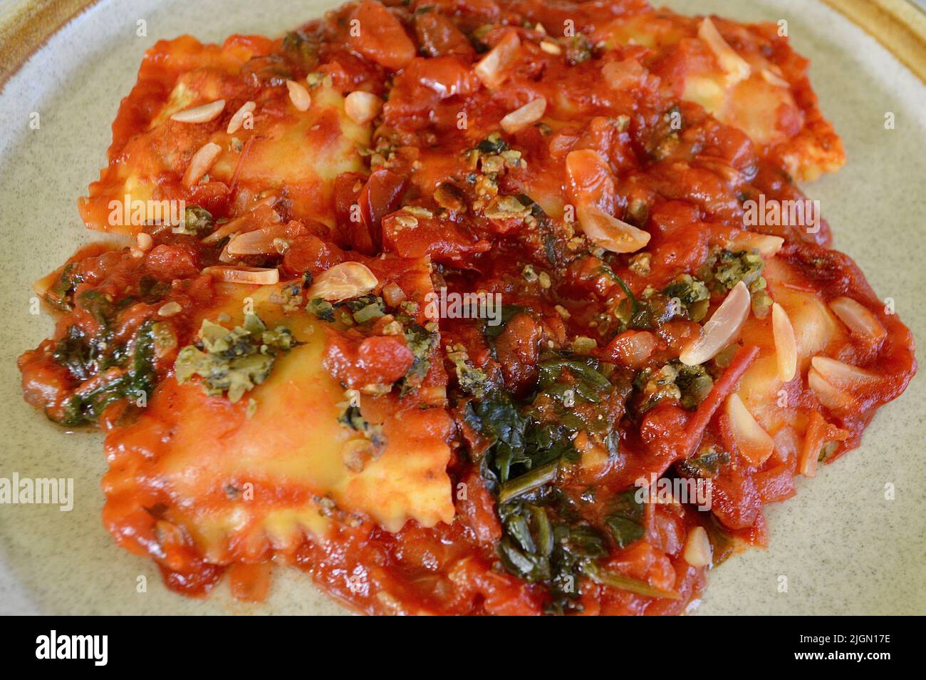 Roasted Mediterranean vegetable ravioli on a plate Stock Photo - Alamy