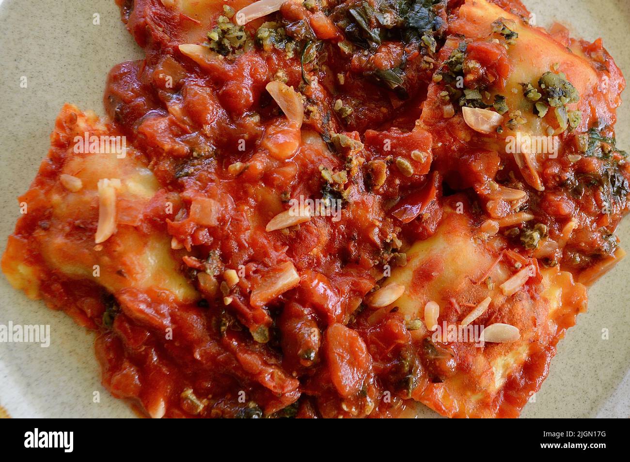 Roasted Mediterranean vegetable ravioli on a plate Stock Photo - Alamy