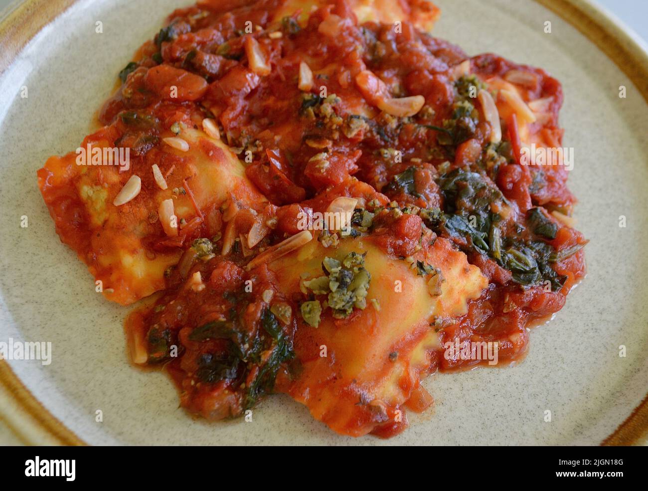 Roasted Mediterranean vegetable ravioli on a plate Stock Photo - Alamy