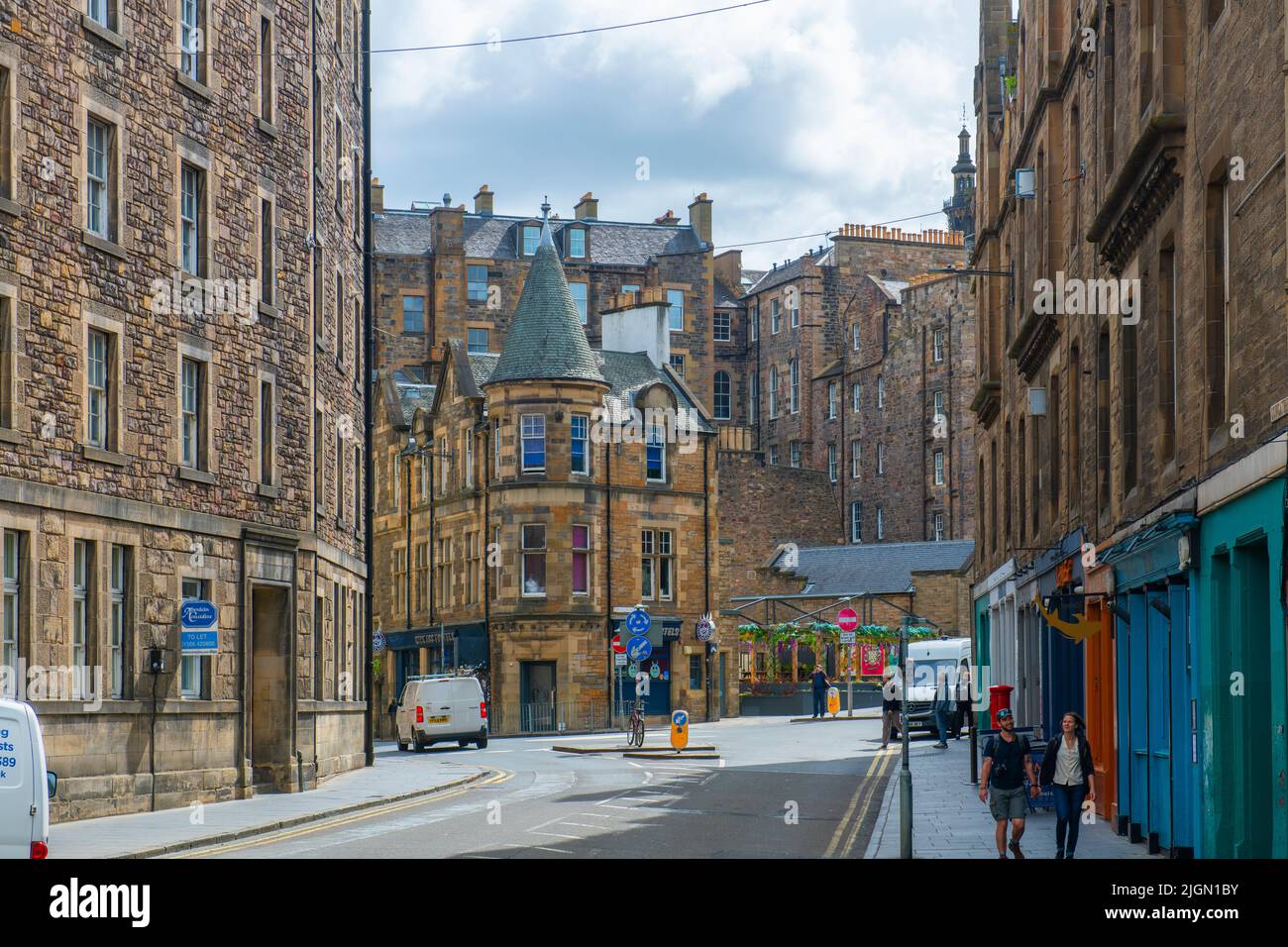 Historic commercial building on Candlemaker Row in Old Town Edinburgh ...