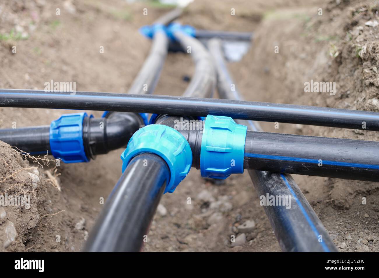 Plumbing water drainage or underground irrigation system Stock Photo ...