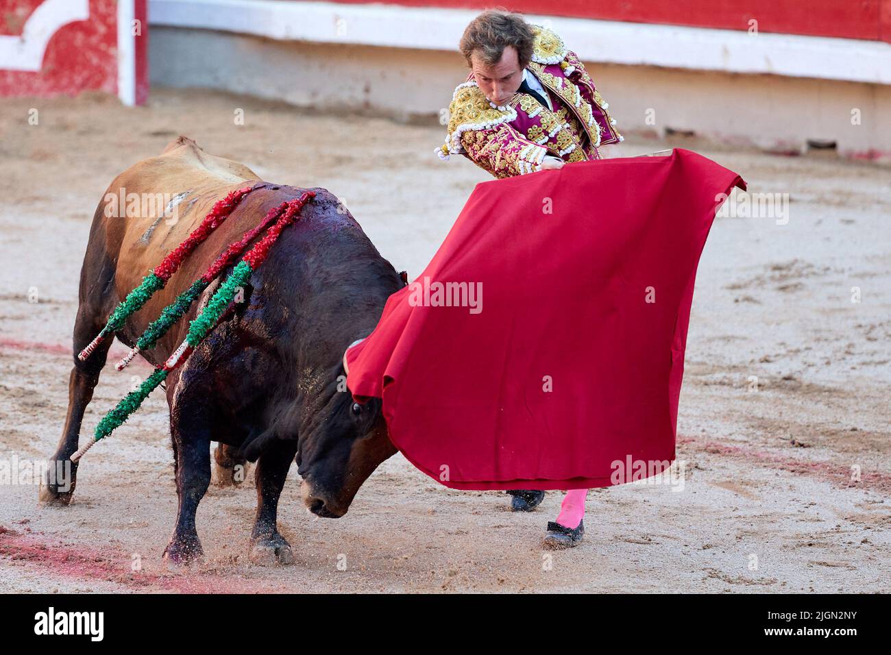 Roman Collado Gouinguenet, bullfighter seen fighting the second bull of ...