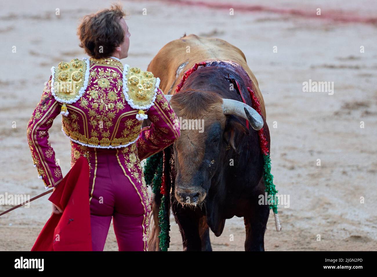 Roman Collado Gouinguenet, bullfighter seen fighting the second bull of ...