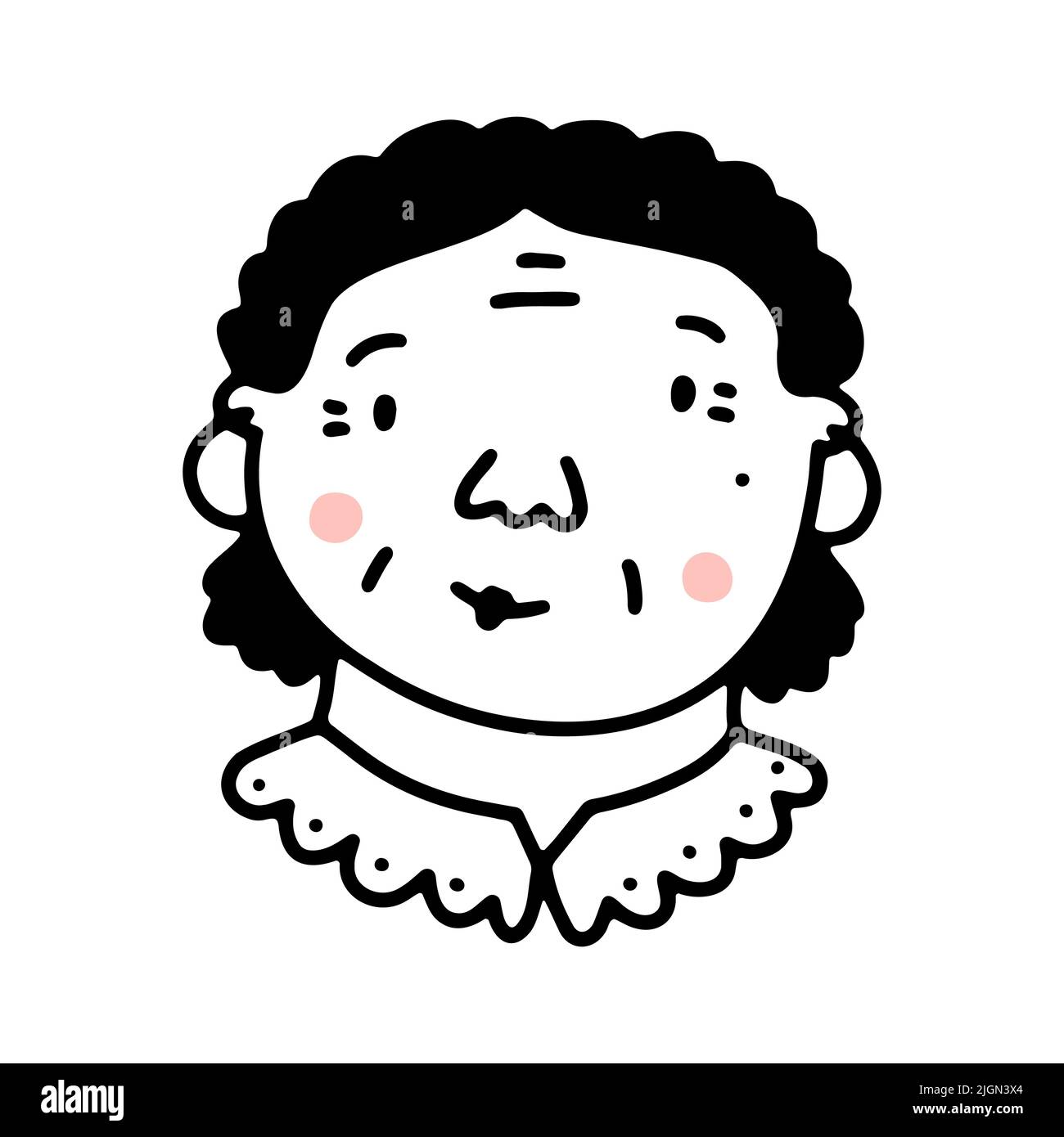 Doodle elderly woman face. Hand-drawn outline human isolated on white ...