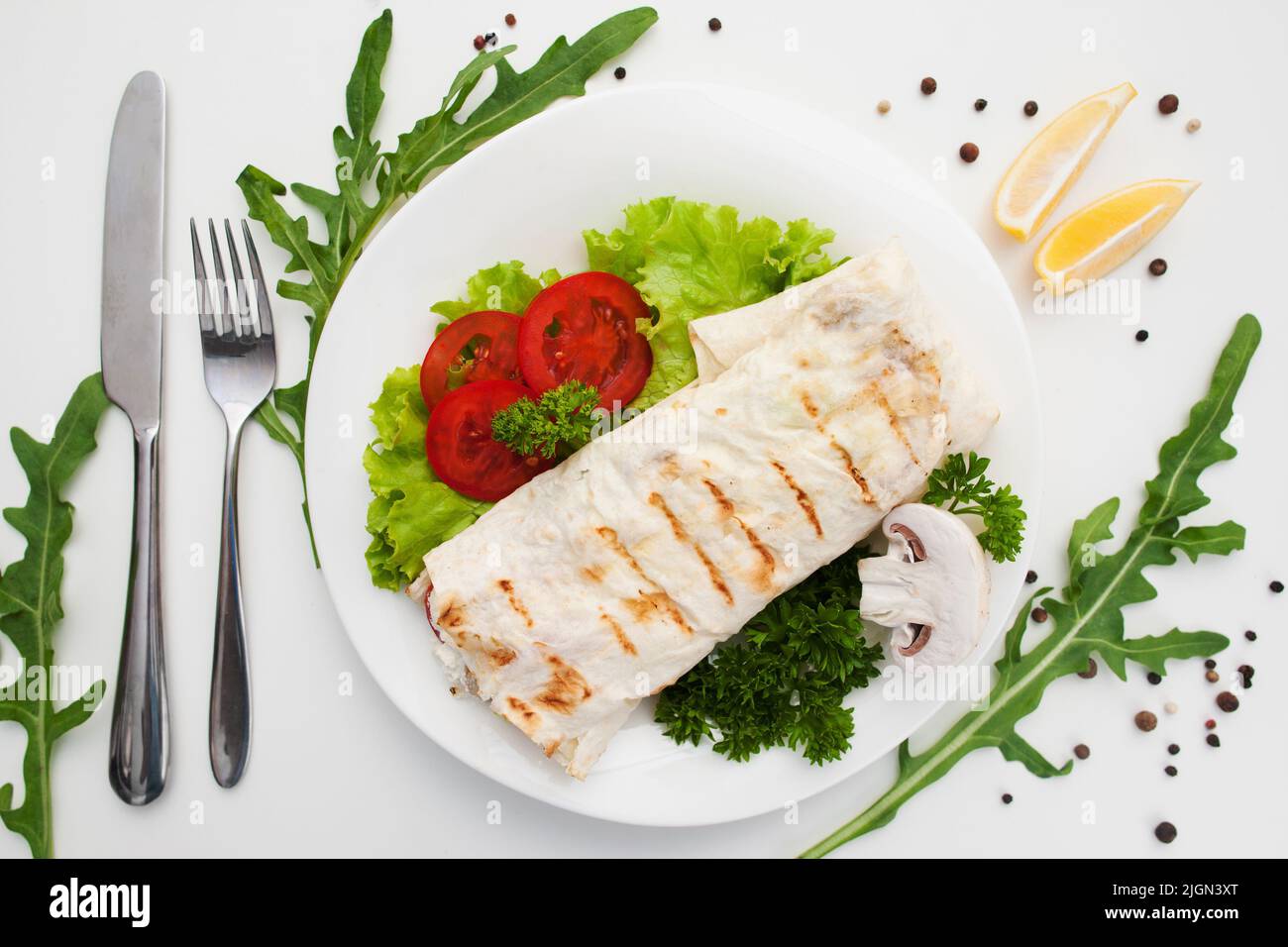 Restaurant serving of turkish shawarma top view Stock Photo - Alamy