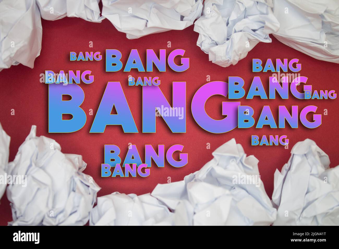 Bang text with Torn, Crumpled White Paper on colored background Stock ...