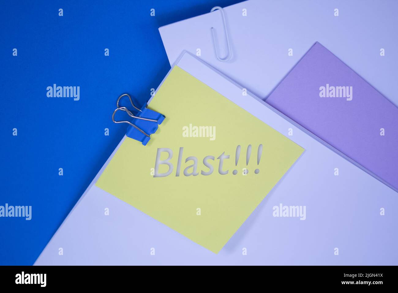 Blast. Text on adhesive note paper. Event, celebration reminder message ...
