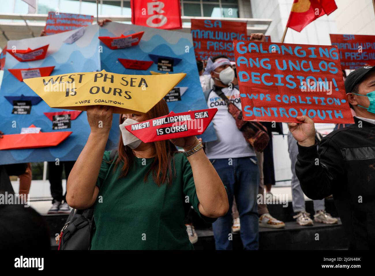 Manila, Philippines. 12th July, 2022. Activists carry signs during a ...