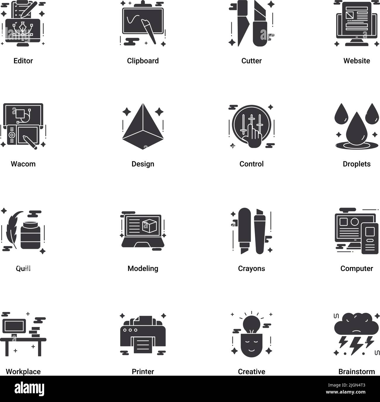 Art & Designing, drawing and web and graphic design icons set. Glyph ...