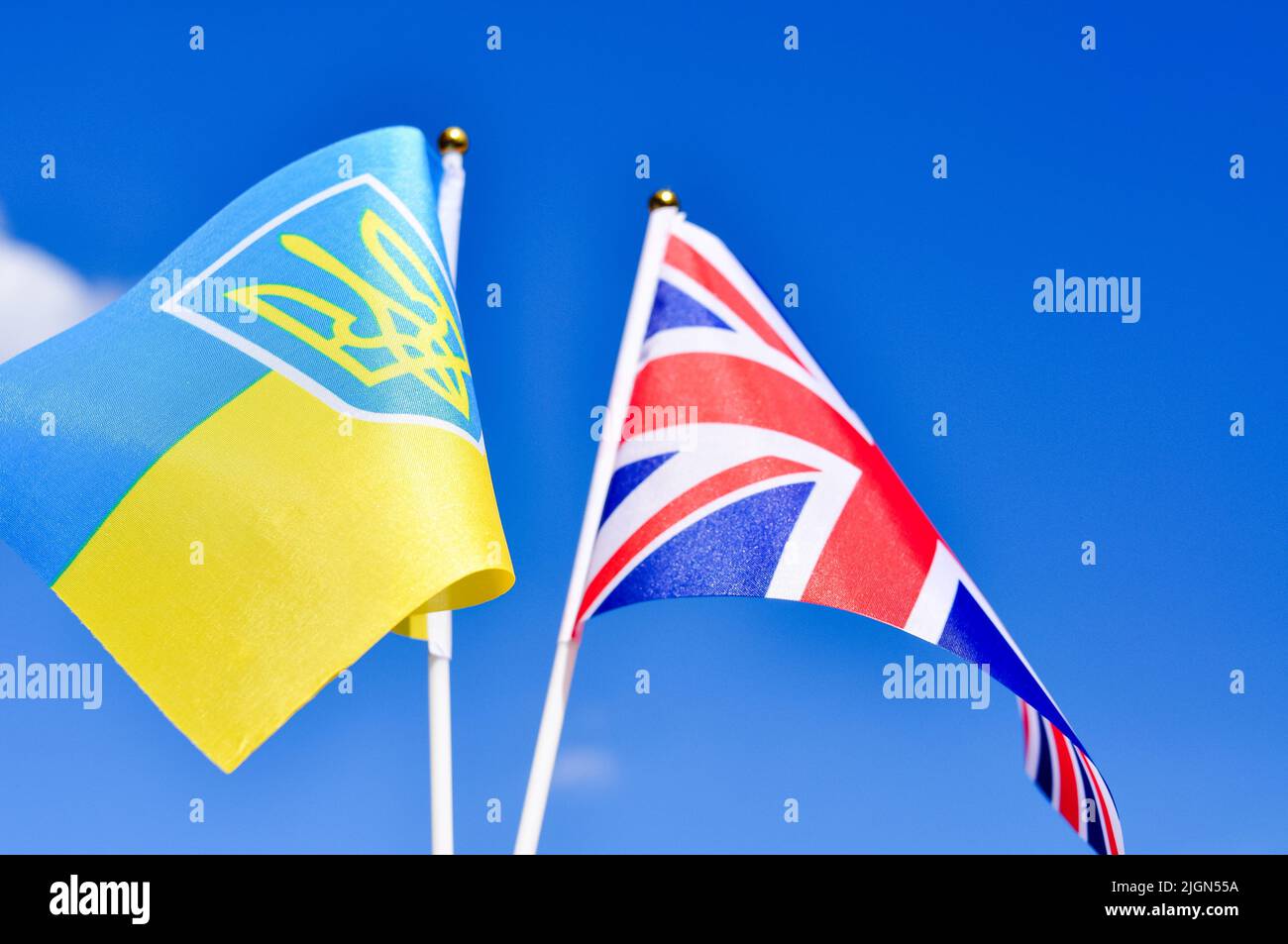 Union jack flag and ukrainian flag together hi-res stock photography ...