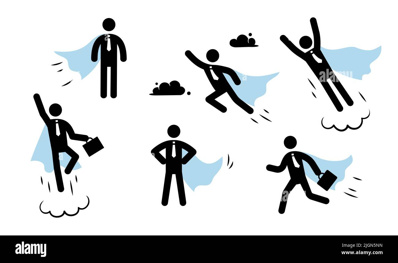 Superhero business pictogram man icon set. Superhero businessman flying ...