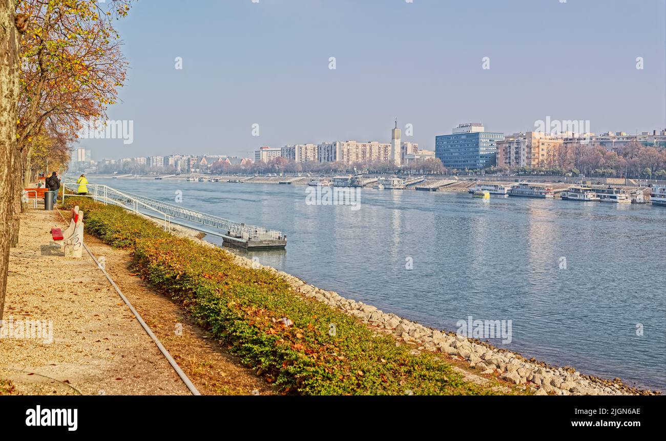 Budapest coastal view of the tourist boats at the Danube river Stock ...
