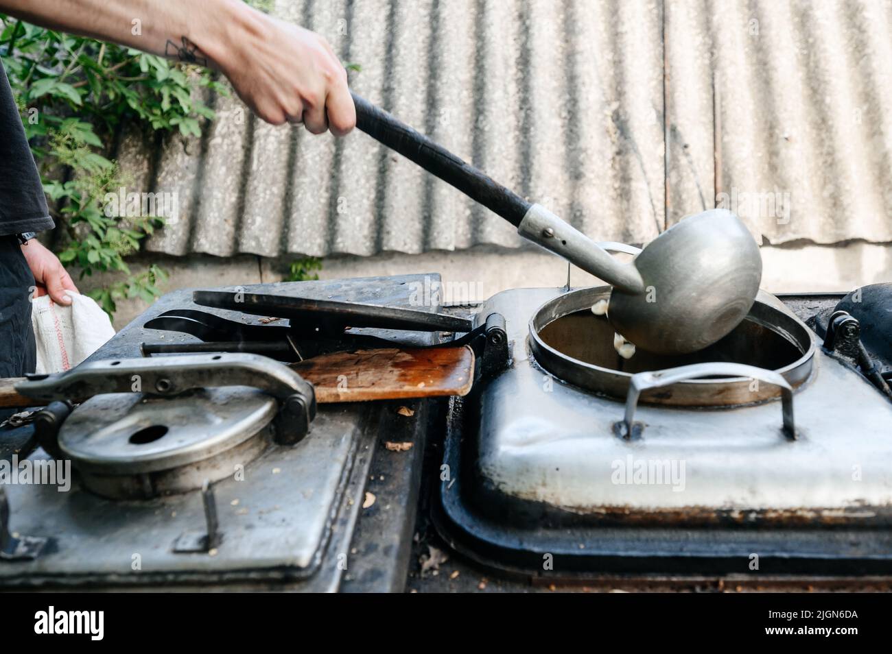 Cooking in the field during the war, field kitchen of the Ukrainian ...