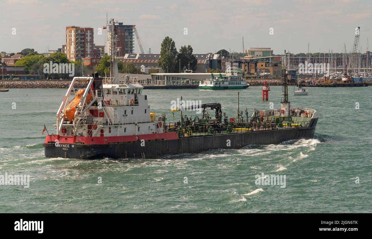 Portsmouth, England, UK. 2022. The Jaynee W an oil tanker products ...