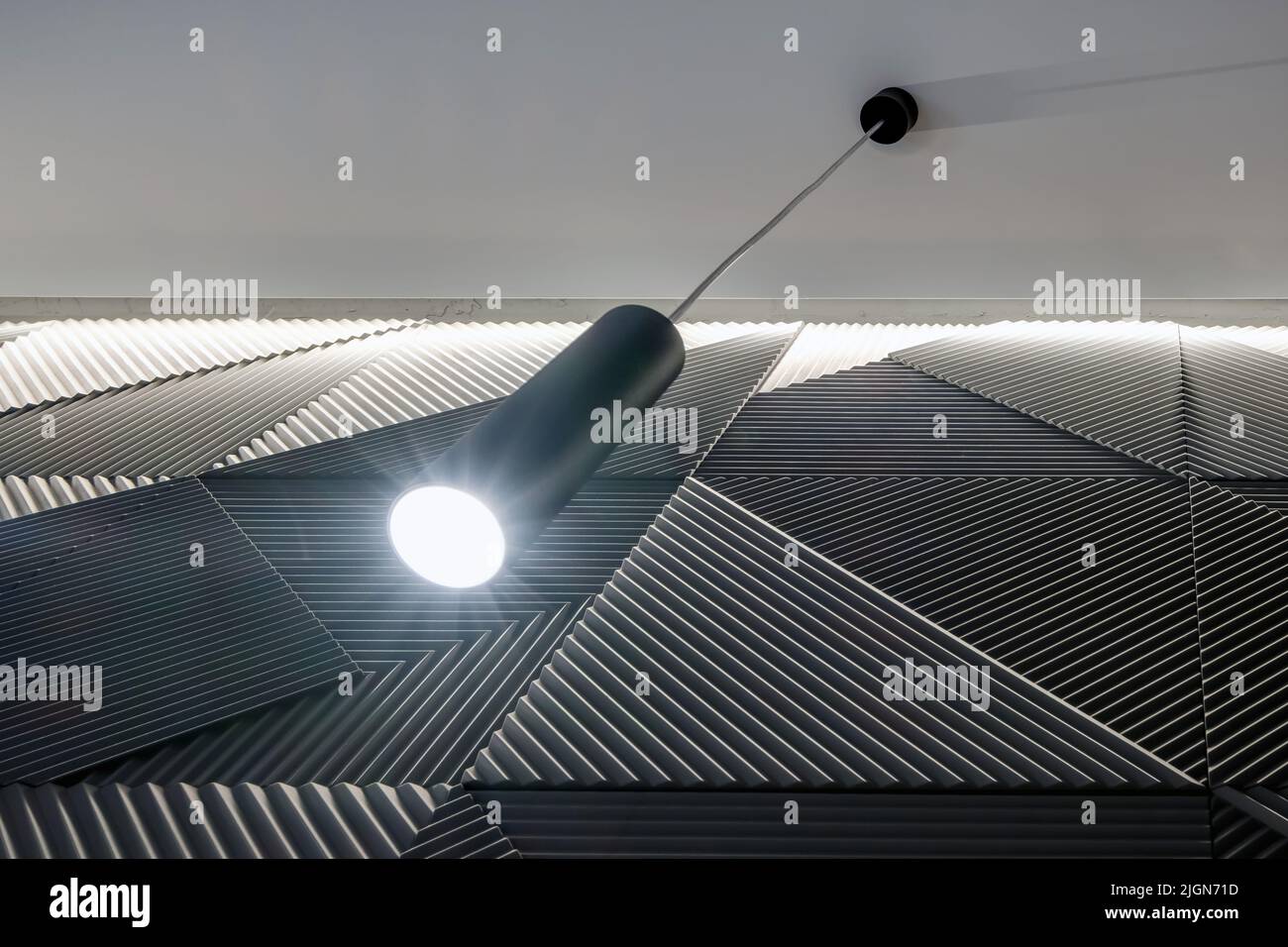 suspended ceiling with halogen spots lamps and drywall construction in ...