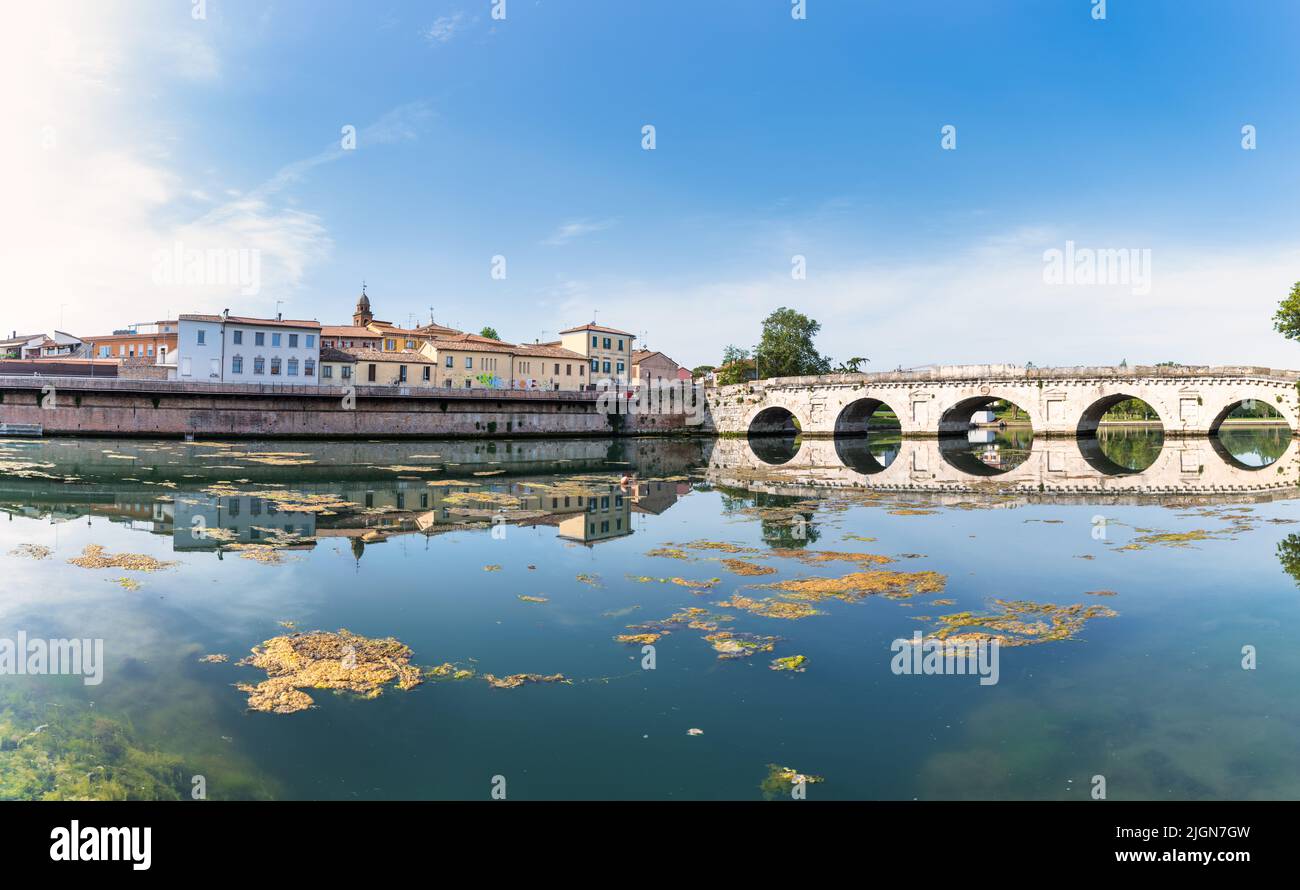 The Augustus Tiberius ancient Roman bridge in Rimini in Emilia Romagna ...