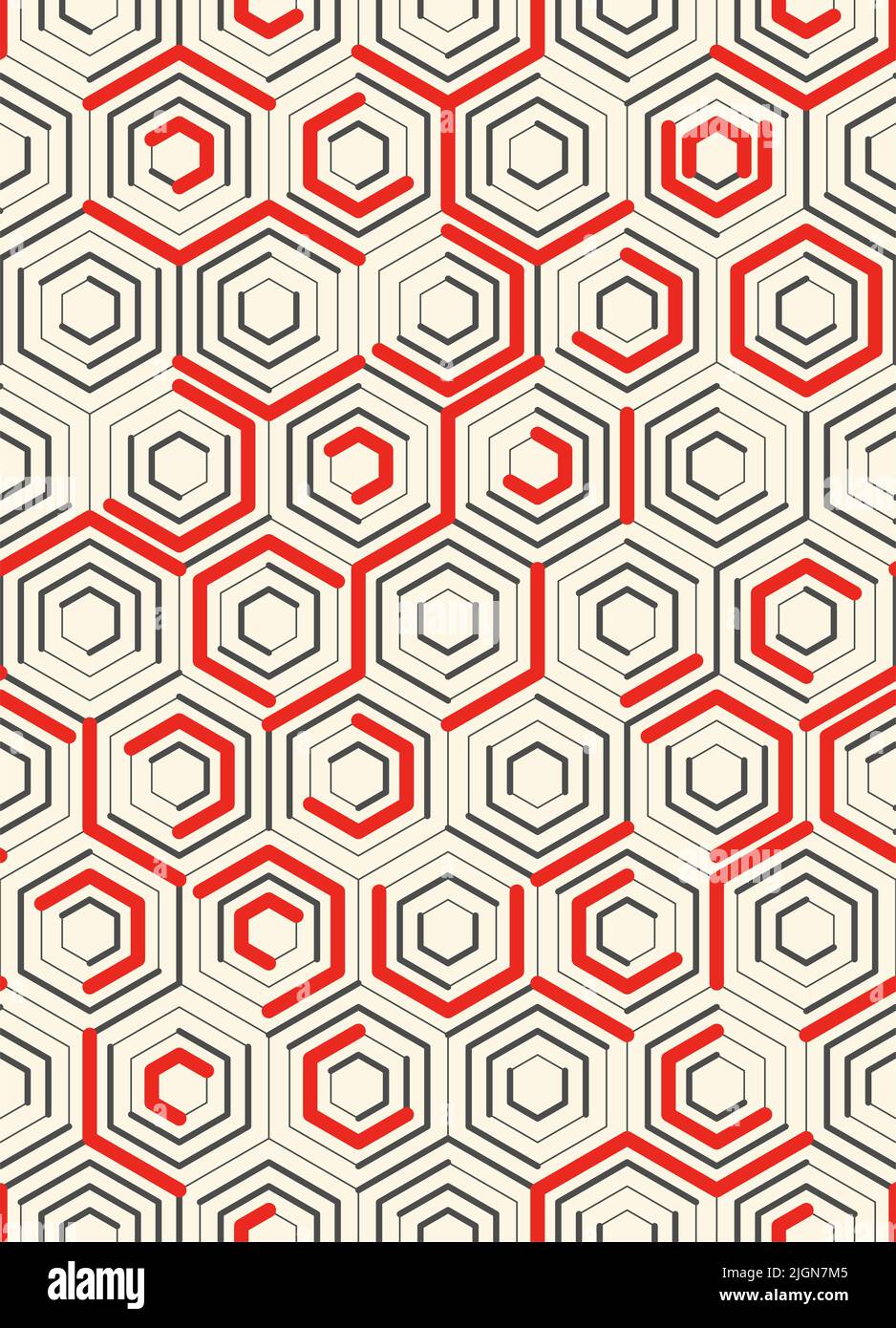 Seamless Hexagon Pattern. Vector Black and Red Wrapping Background. Futuristic Graphic Print ...