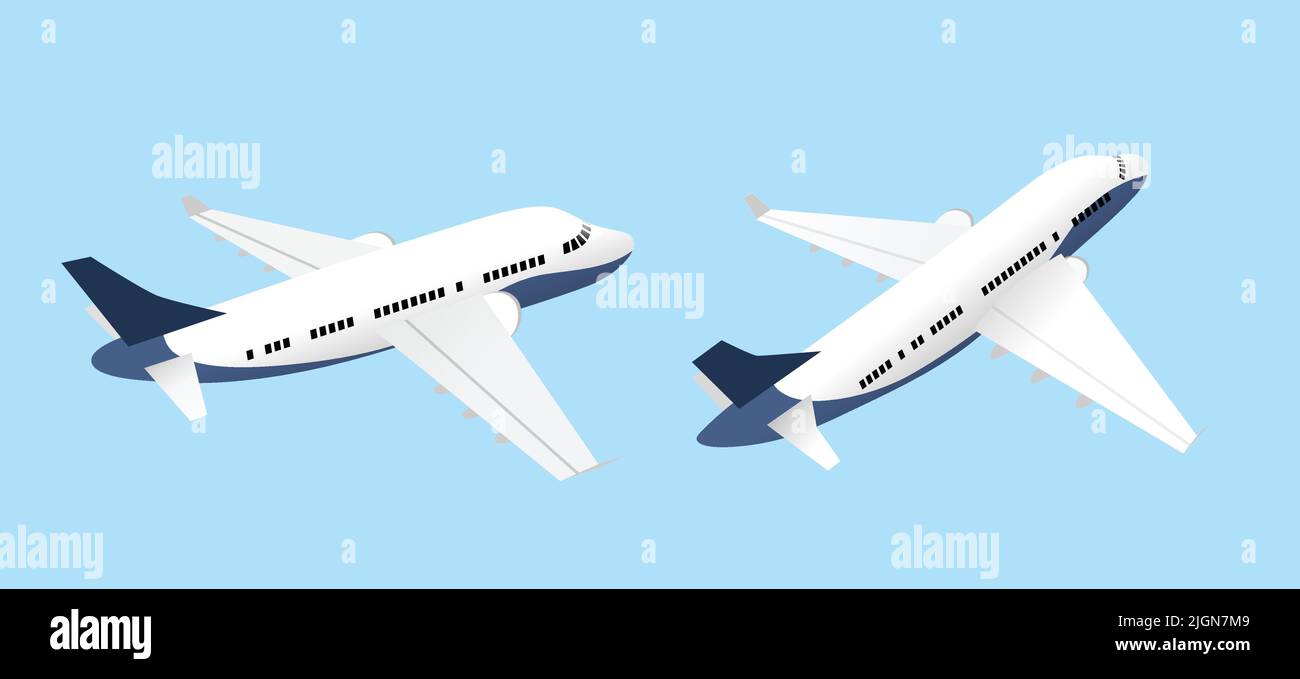 Airplanes isolated above view set flat vector. Two flying airplanes ...