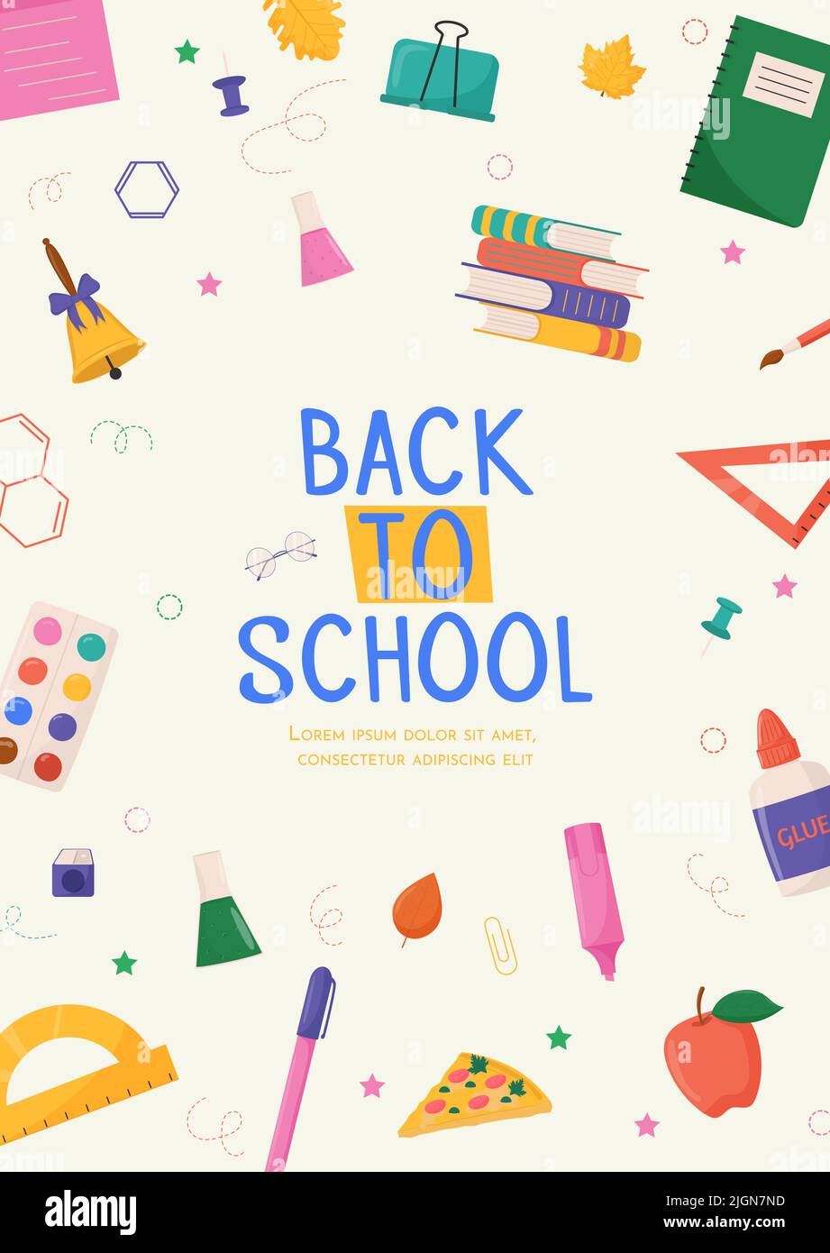 Back to school card with colorful school supplies. Colorful back to ...