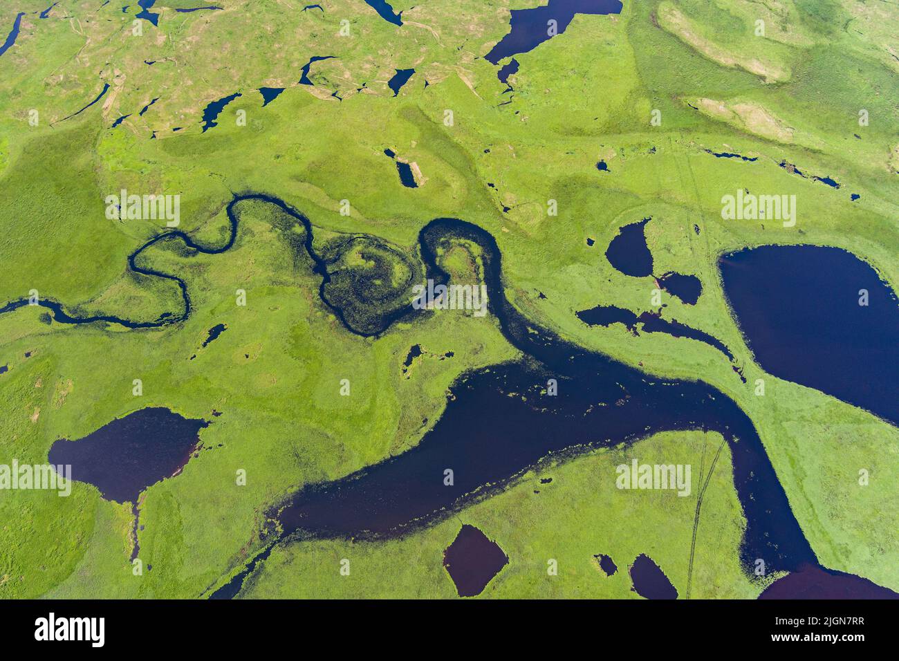 river top view shooting from a drone . river on a green background ...