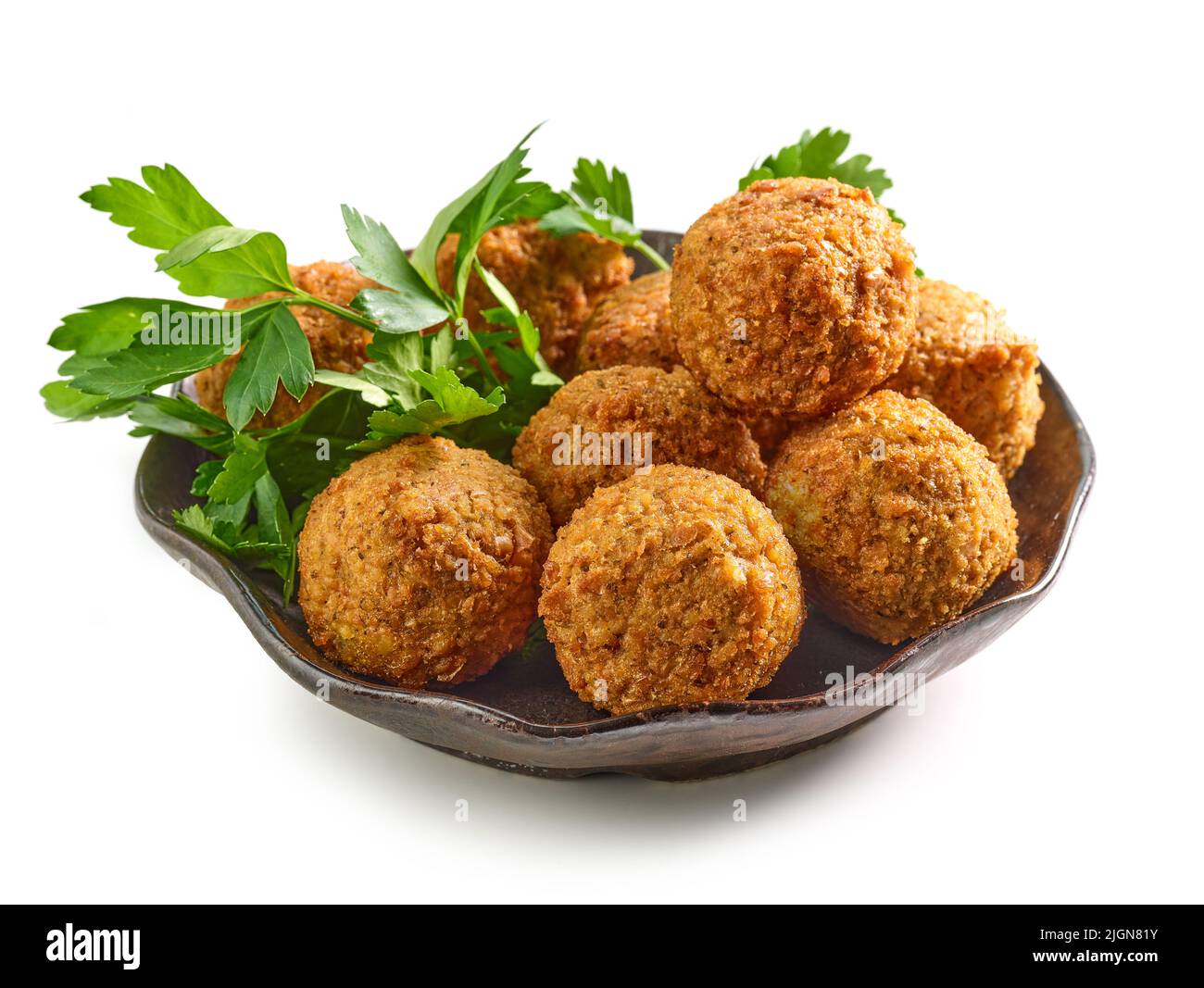 bowl of organic fried falafel balls isolated on white background ...