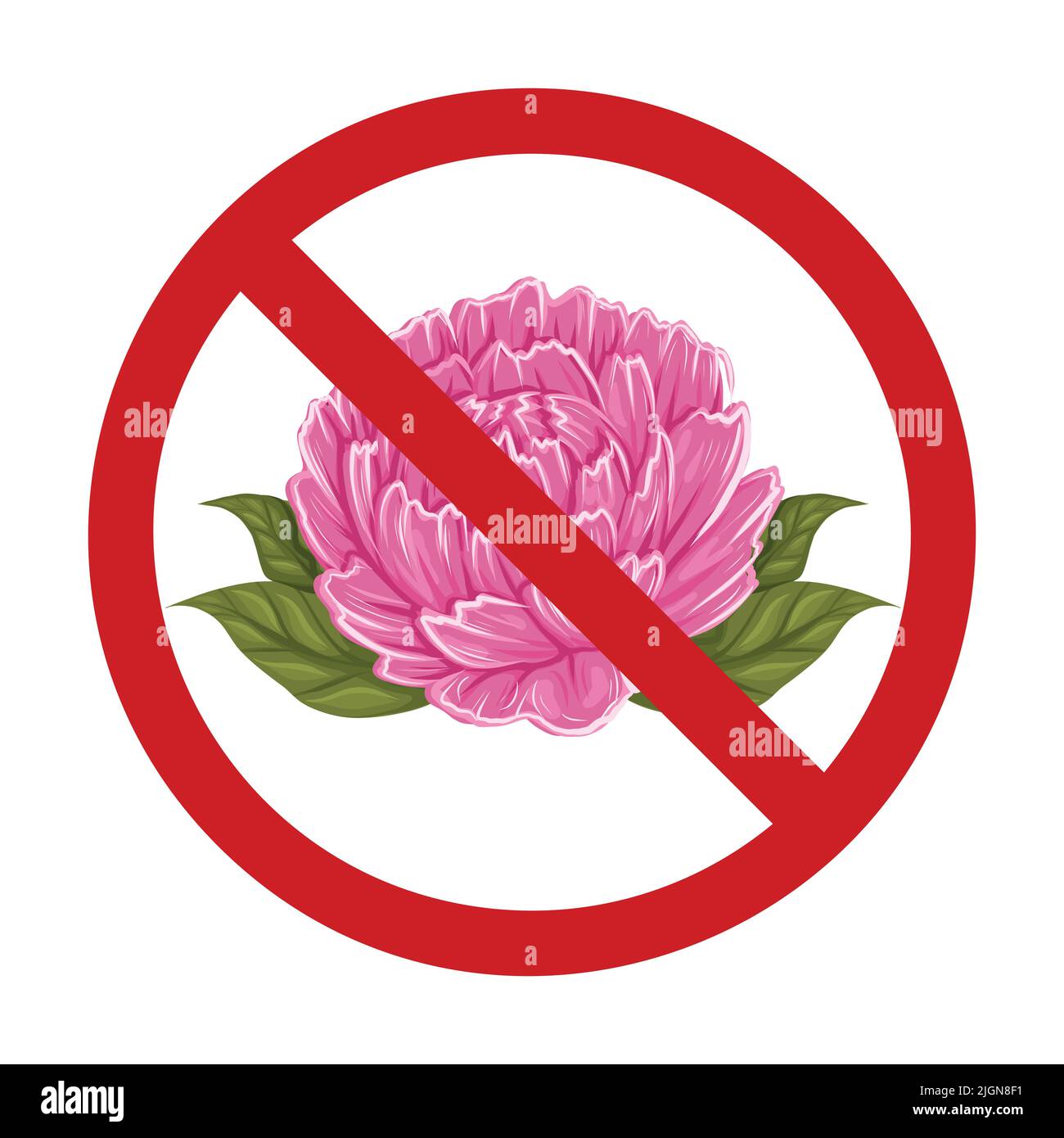 Peonies in the prohibition sign. Vector prohibition sign with pink lush ...