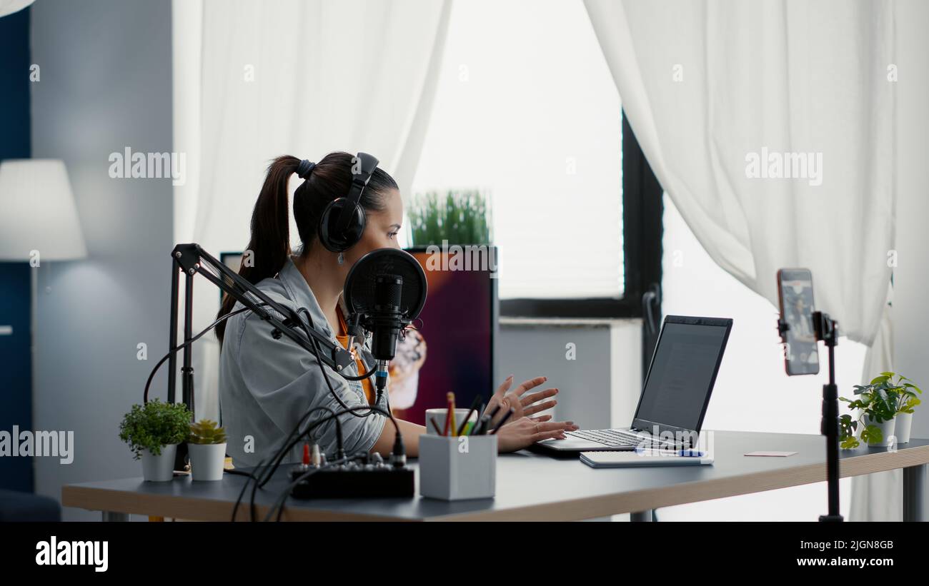 Popular internet streamer answering public hi-res stock photography and ...