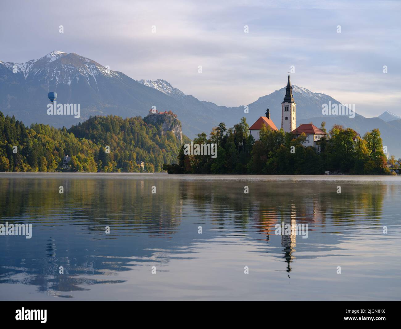 Lake Bled in Slovenia. Church on an island in the middle of the lake ...