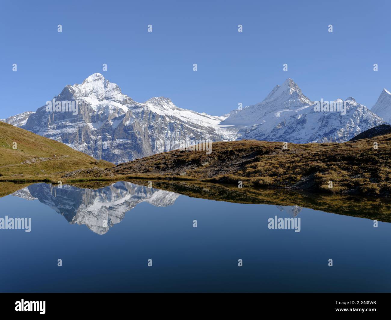 Grindelwald, Switzerland. High mountains and reflection on the surface ...