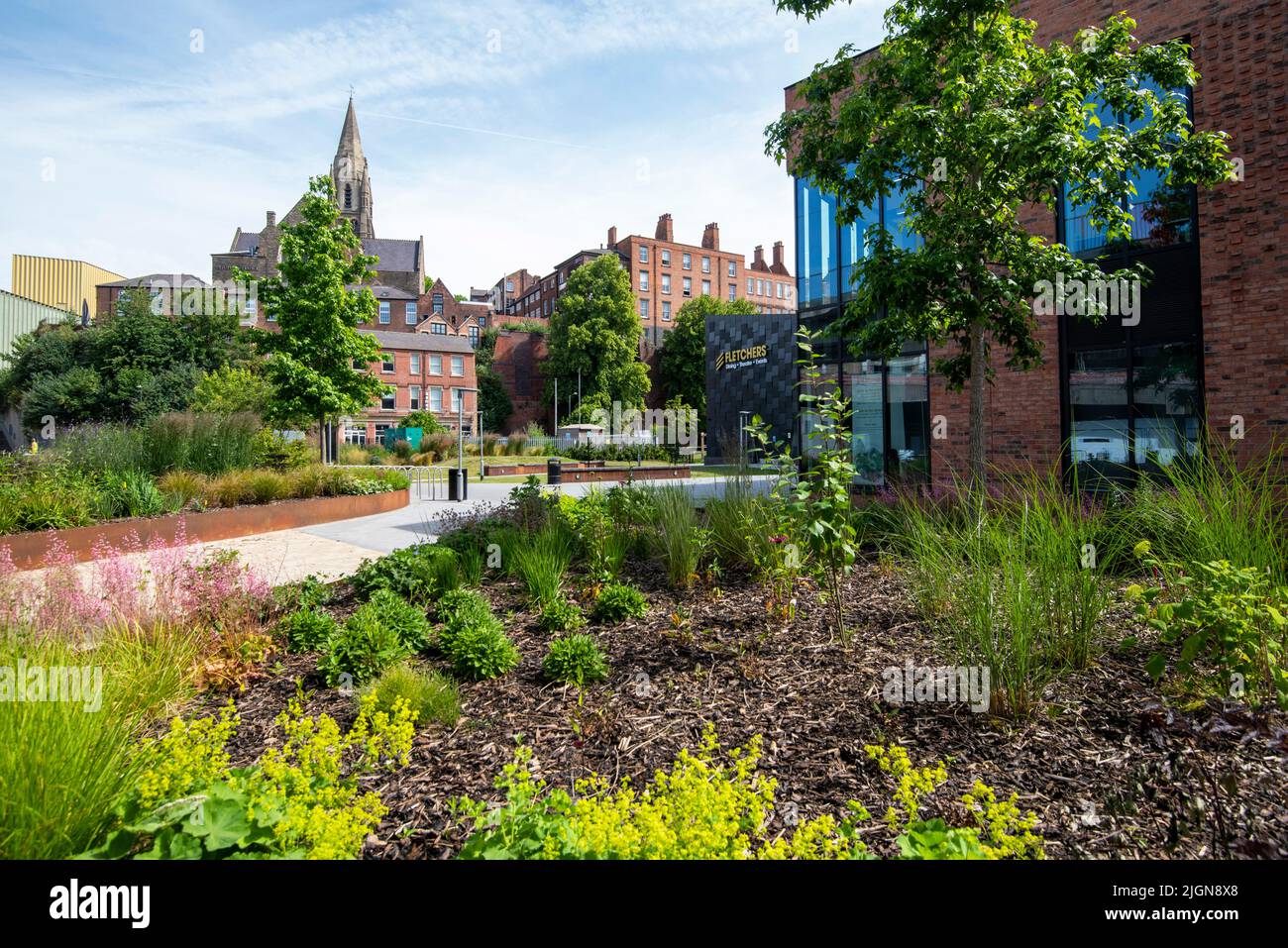 New green space and public realm between the College City Hub and Broad Marsh Car Park in ...