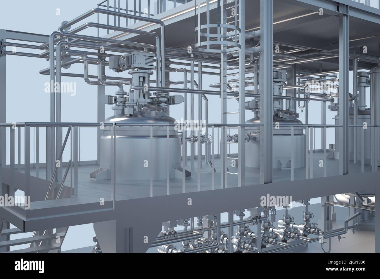 close up industrial background with reactors pipes engines. 3d ...