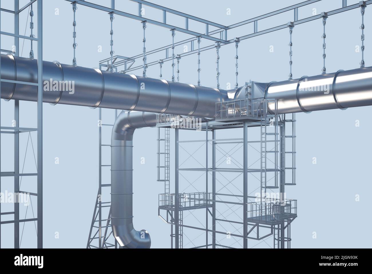 industrial background with metal structures from pipes. 3d rendering Stock Photo - Alamy