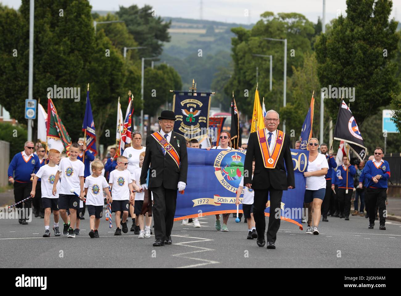 Members of a Protestant loyalist order, Pride of Ardoyne, take part in ...